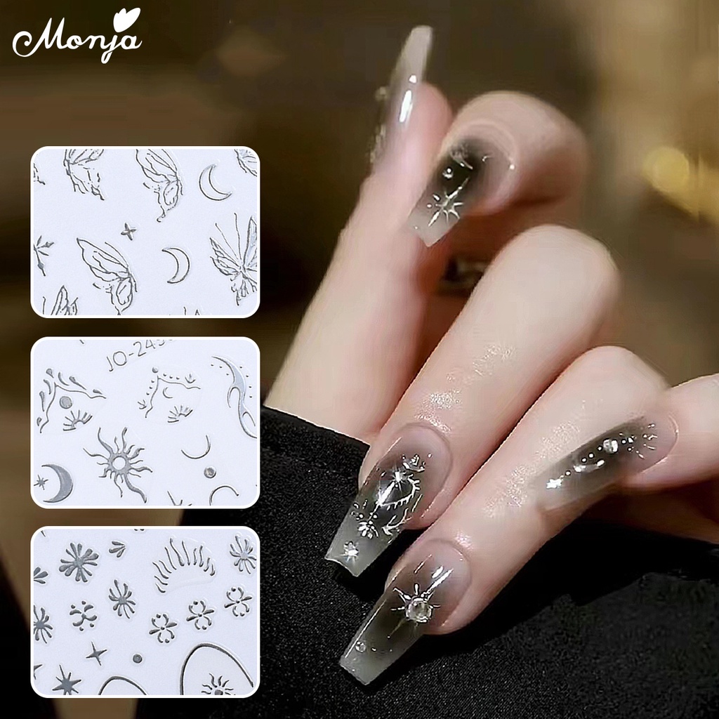 Monja Nail Art Stickers Millennial Silver Shiny Heart Moon Star ...