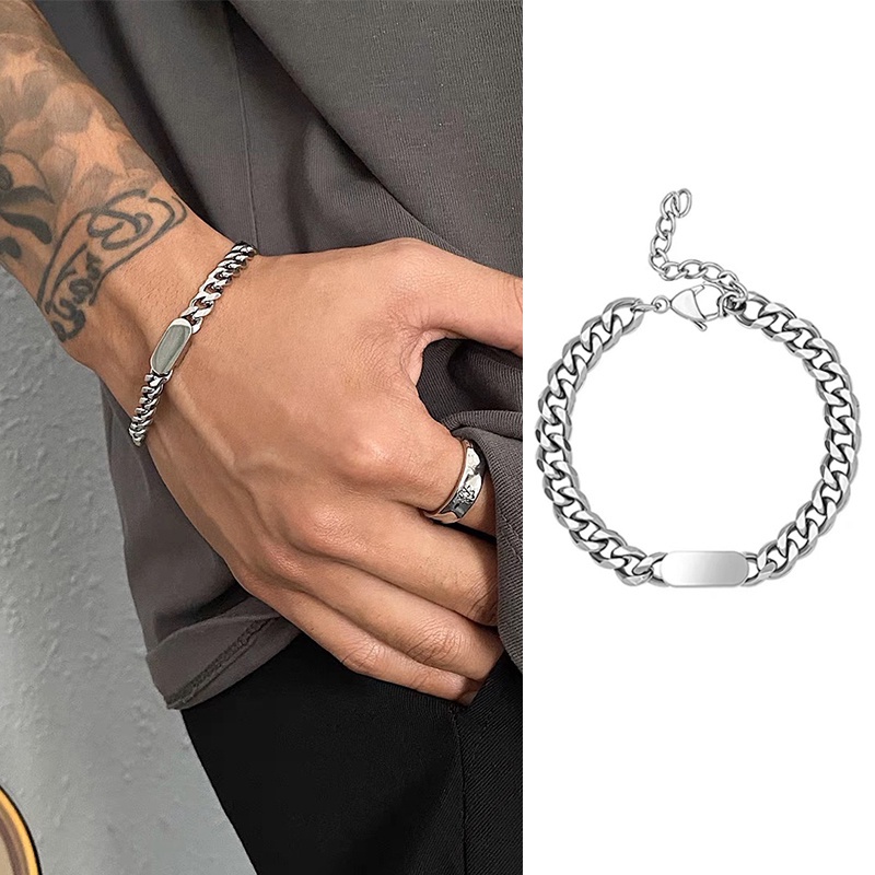 Simple Silver Titanium Steel Bracelet Men Women Fahsion Jewelry ...