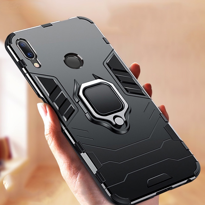 For Huawei Nova 3 3i Hard Armor Magnetic Metal Ring Car Bracket Holder Phone Case Soft TPU + PC ...