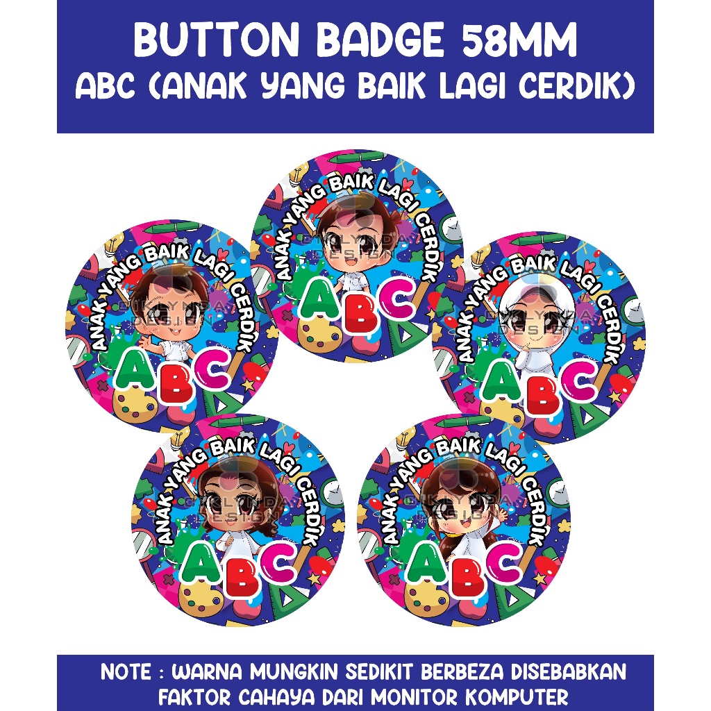 BUTTON BADGE SAFETY PIN - ABC (Anak yang Baik Lagi Cerdik) | Shopee ...