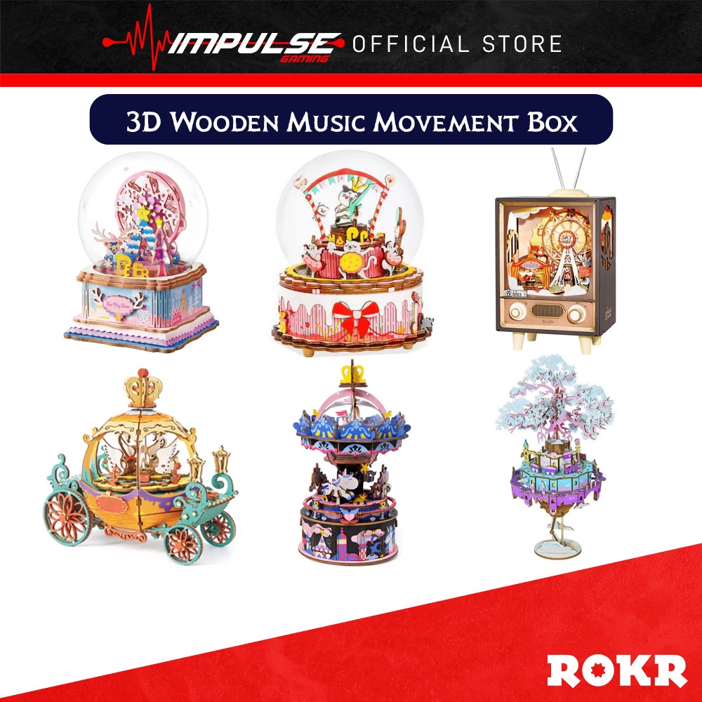 Robotime ROKR DIY 3D Wooden Music Box - Sunset Carnival, Pumpkin Carriage, Birthday Song, Starry ...
