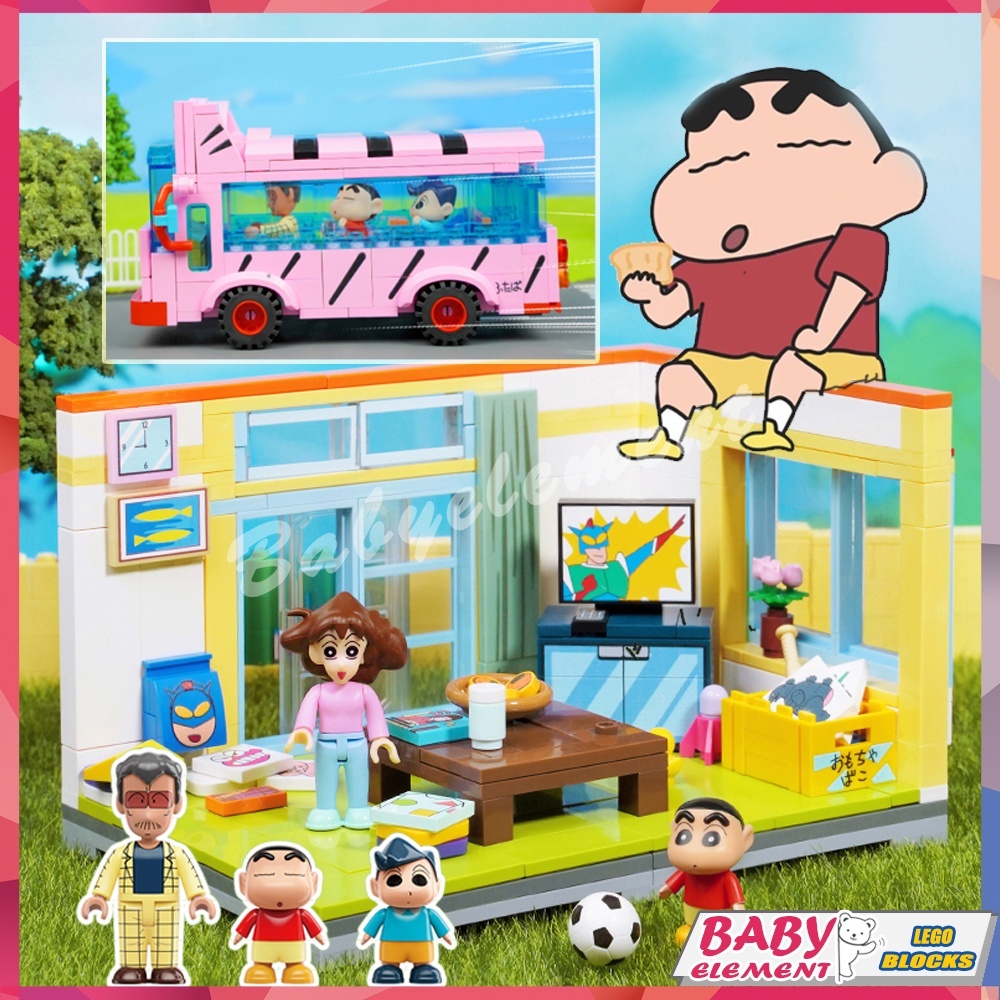 Creative DIY Crayon Shin-chan Building Blocks Living Room Cat School ...