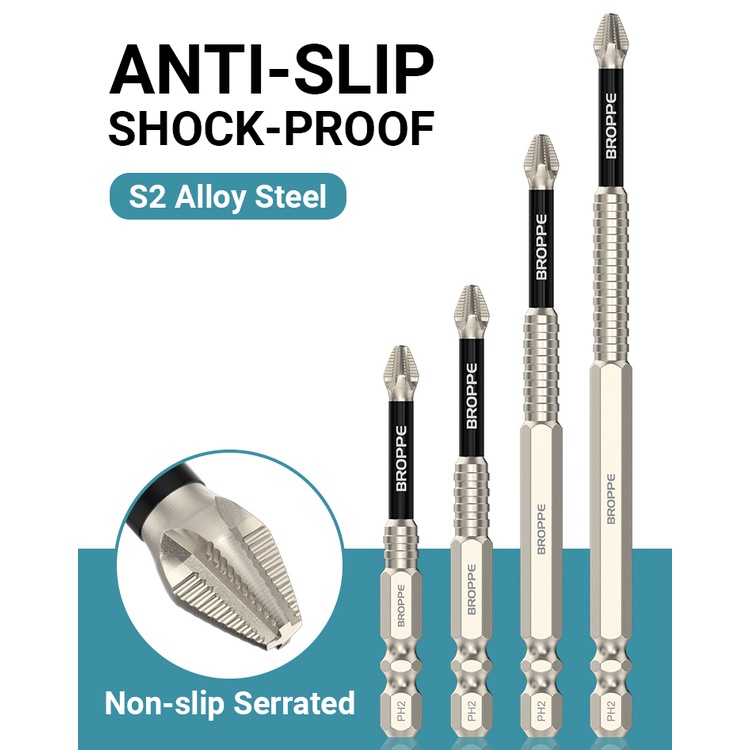 Anti-slip Magnetic PH2 Phillips Screwdriver Bits, Shock-proof S2 Steel ...