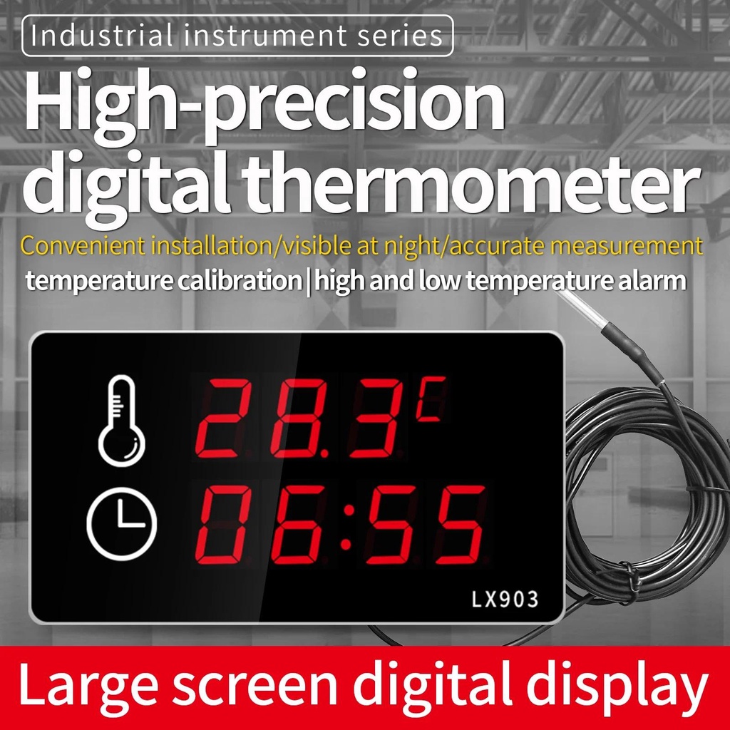 Large screen LED display wall mounted industrial thermometer instrument ...