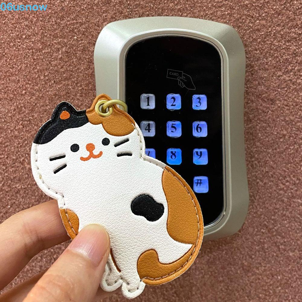 USNOW Ginger Cat Access Card Holder, Cute Leather Calico Cat Keychain ...