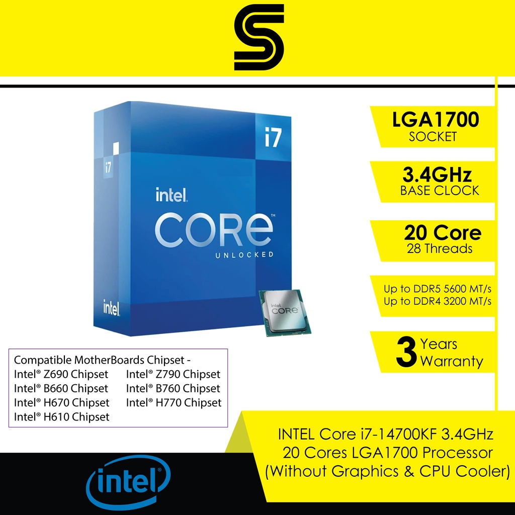 INTEL Core i7-14700KF 3.4GHz 20 Cores LGA1700 Processor (Without ...