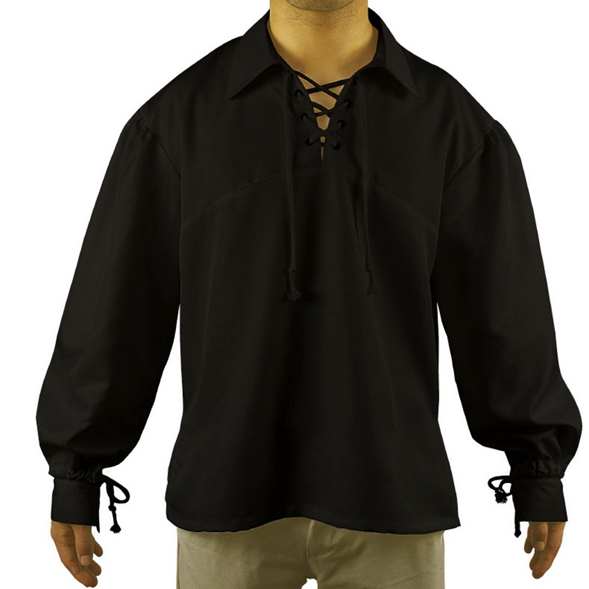 ^Lz^ Men Medieval Cosplay Costume Solid Renaissance Pirate Tops Lacing ...