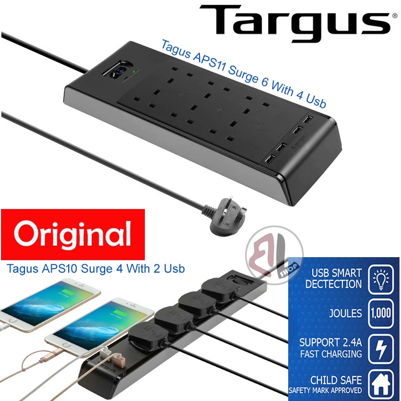 Official Targus APS10AP60 (4 PLUGS + 2 USB PORTS) / APS11AP-60 (6 PLUGS ...