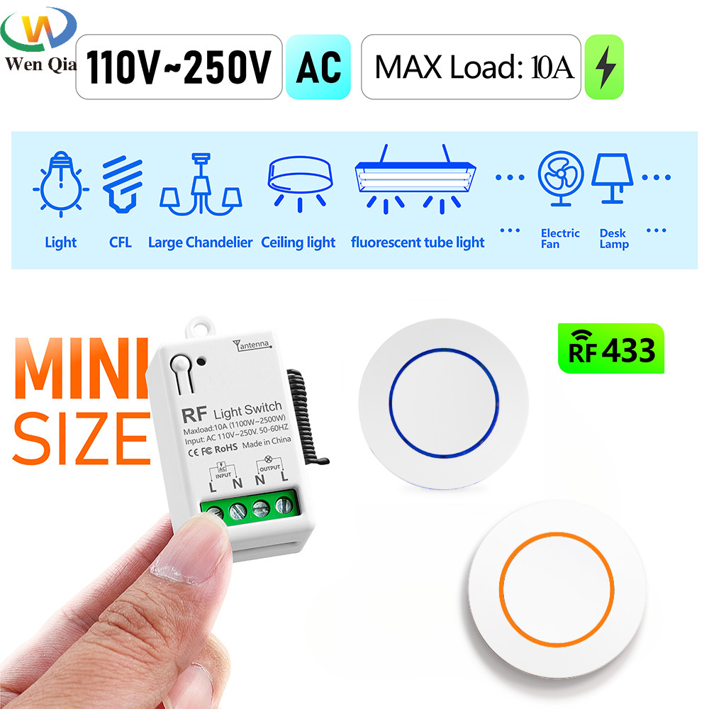 433Mhz Wireless Smart Light Switch AC 110V 220V 230V 10A Mini RF Relay ...