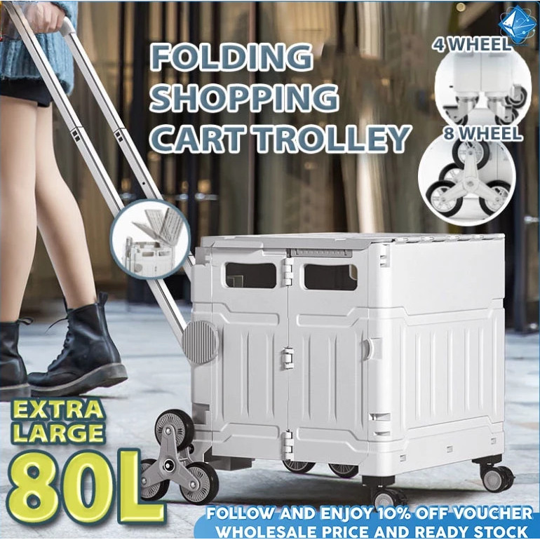 Folding Trolley XXL Folding Shopping Cart 8 wheels Portable Grocery ...
