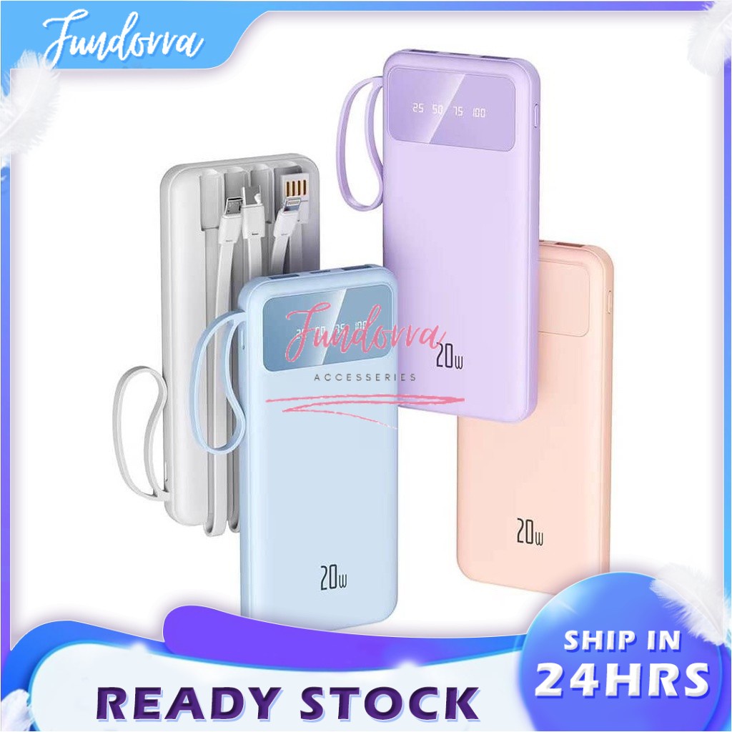 Powerbank 20000mAh Built in 4 Cables Fast Charging Digital LED Display ...