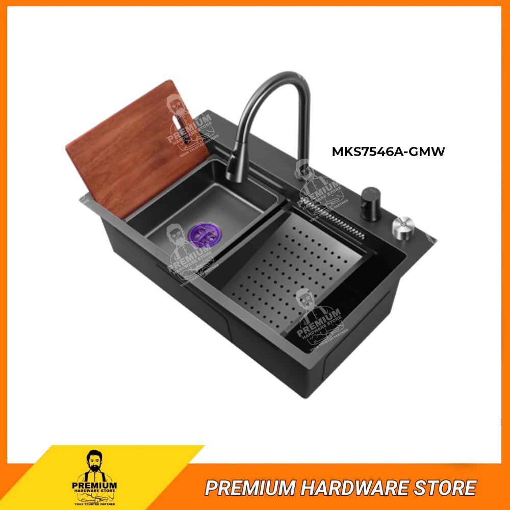 PREMIUM Handmade Kitchen Sink MKS7546A-GMW Stainless Steel Workstation ...