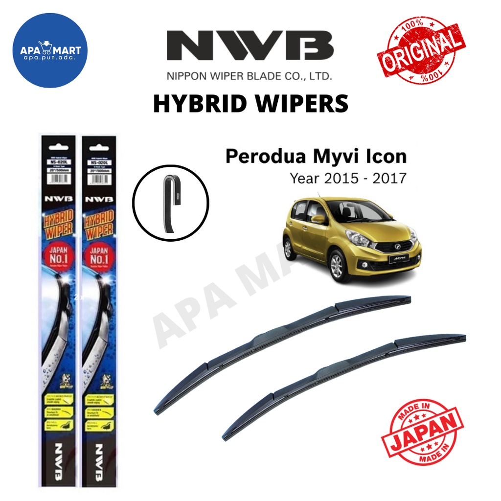 Genuine NWB Hybrid U Hook Wiper Set for Perodua Myvi Icon (Year 2015-2017) (21"/17") | Shopee ...