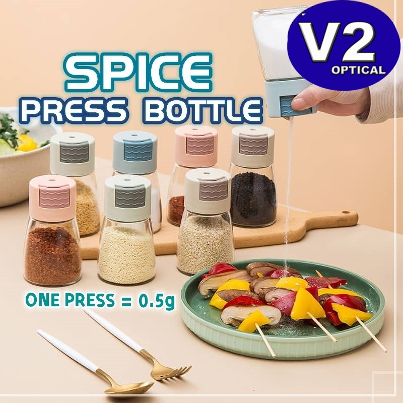 180ML Spice Press Bottle Metering Seasoning Bottle Condiment Salt Container Jar Auto Dispenser ...