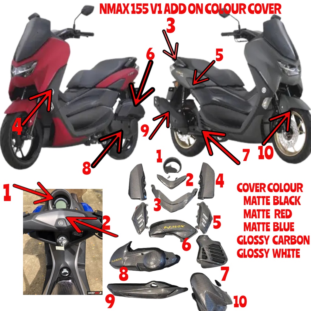YAMAHA NMAX 155 V1V V2 VVA ADD ON COVER SET V2/12-PCS V1/10 PCS WHITE ...