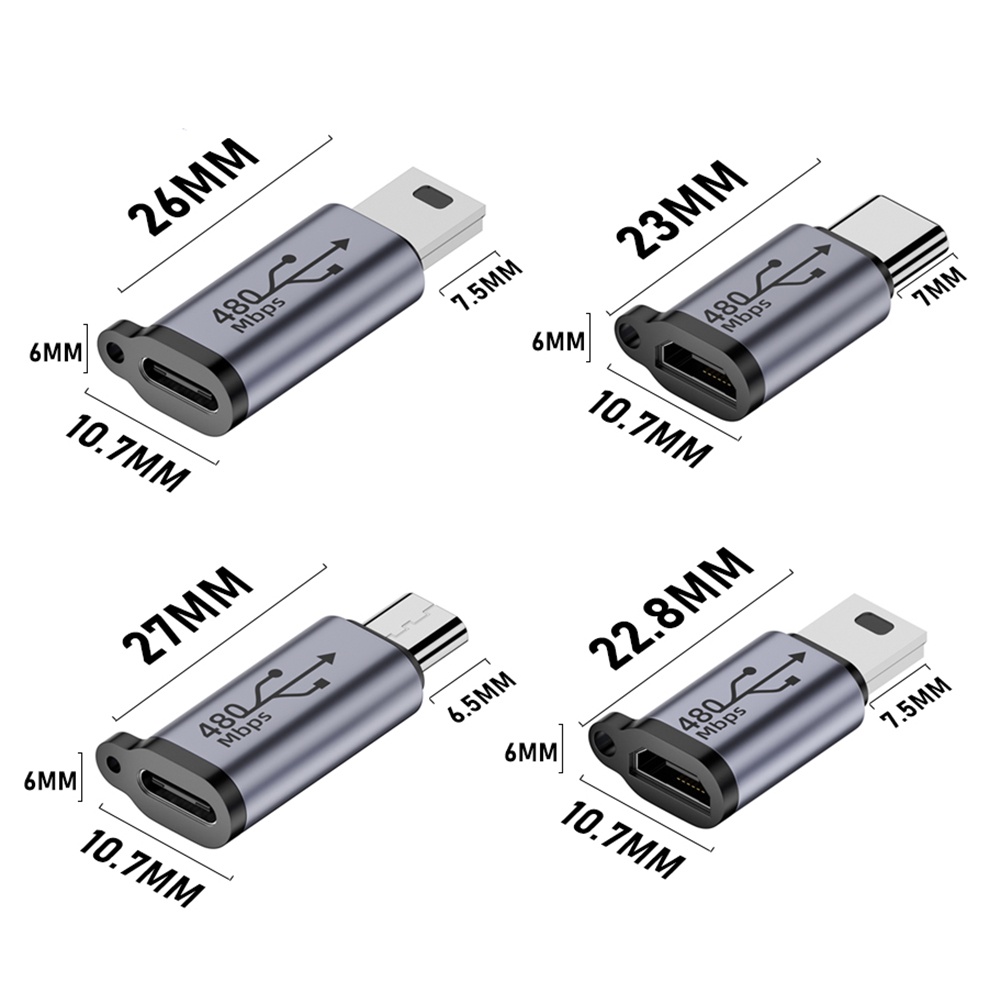 2pcs C-Type Female to Micro USB/Mini USB Converter 480Mbps Micro USB ...