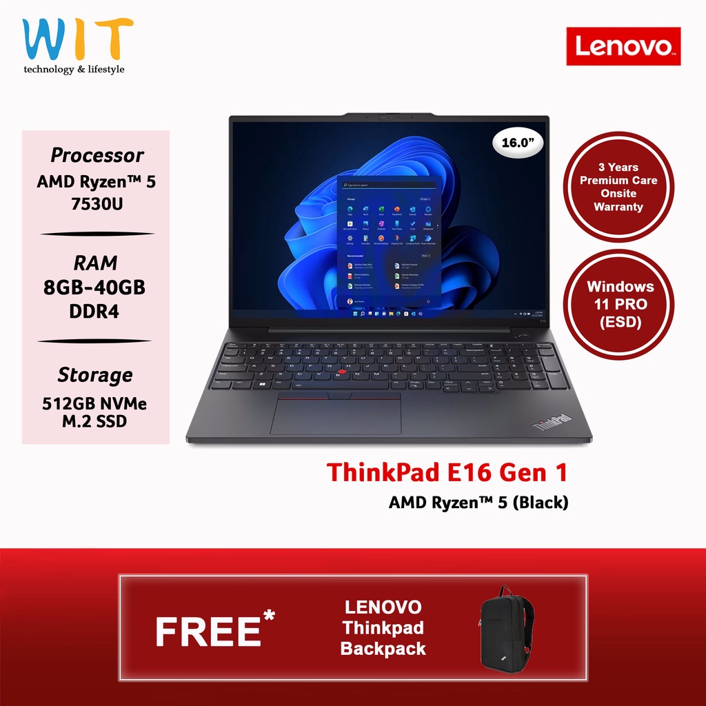 Lenovo ThinkPad E16 Gen 1 /AMD Ryzen 5-7530U /8GB-40GB RAM /512GB SSD ... Lenovo ThinkPad E16 Gen 1 /AMD Ryzen 5-7530U /8GB-40GB RAM /512GB SSD ...