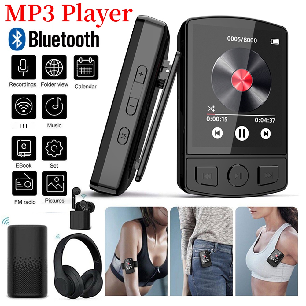 MP4 MP3 Player Portable Sport Clip Mini Walkman HiFi Bluetooth 5.2 Music Player Support E-Book ...