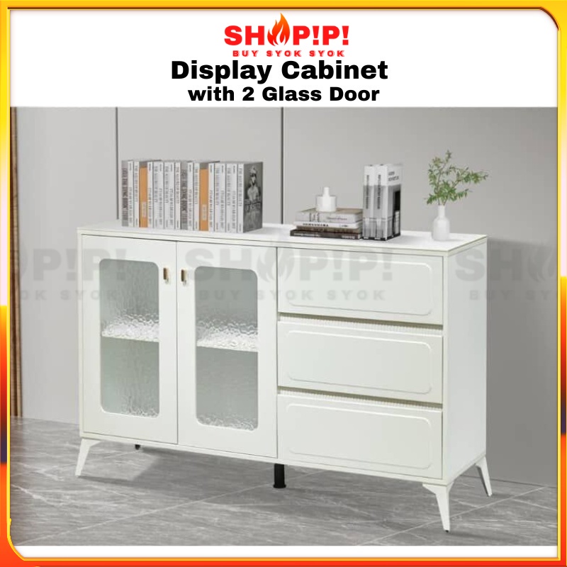 Shopipi 140cm Display Cabinet with Glass Door/ 5ft 4ft Almari Sideboard ...
