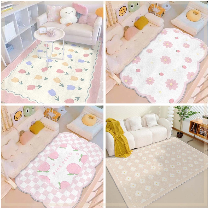 Bedroom Carpet Living Room Sofa Coffee Table Mat Home Pink Cute Cartoon ...