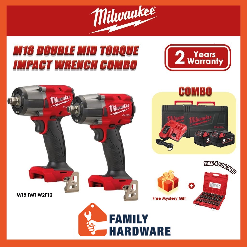 MILWAUKEE M18 Double Mid Torque Impact Wrench FREE Deep Socket Set ...
