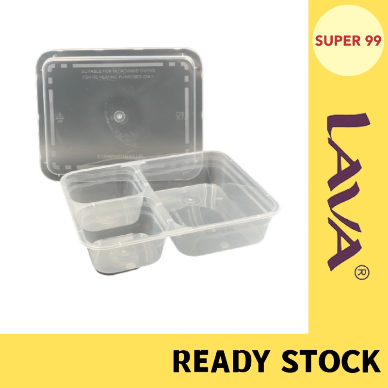 (50 PCS) LAVA 3 Compartment PP Lunch Box with Dome Lid / Disposable ...