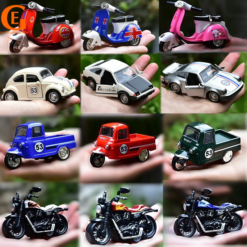 Retro Alloy Beetle Car Vespa Motorcycle Model Tricycle Sports Car Toy ...