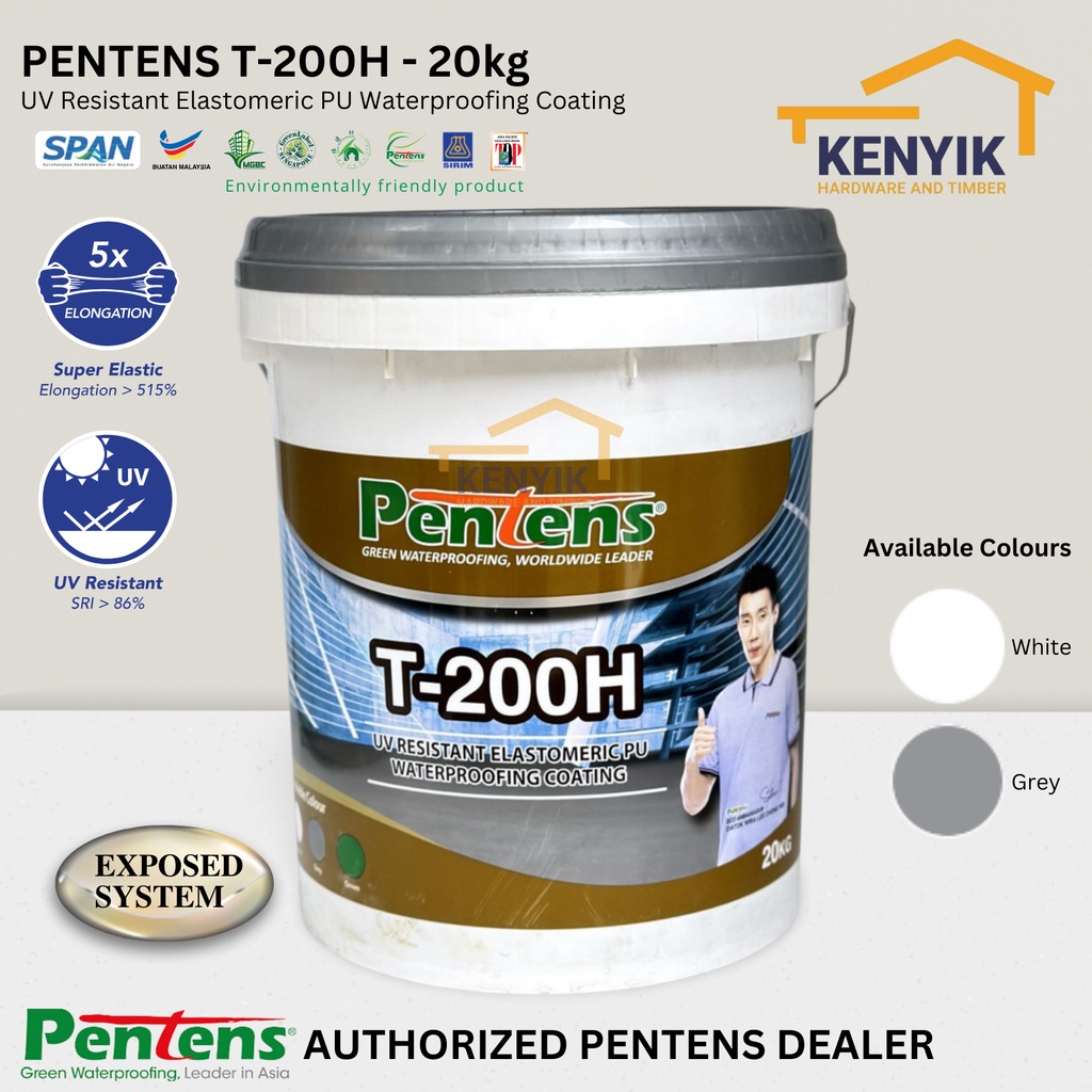 PENTENS 20kg T-200H (Grey/White) (UV Resistant Elastomeric PU Waterproofing Coating) | Shopee ...