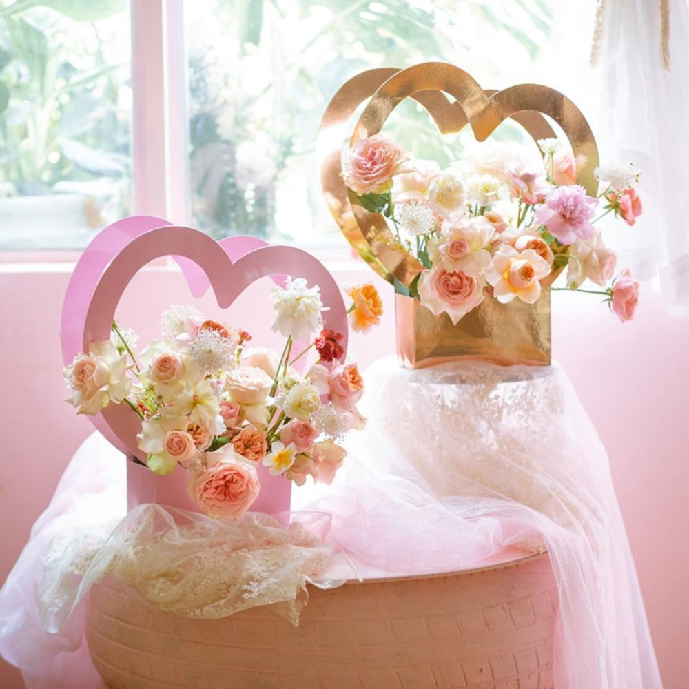 1PC Heart Shaped Flowers Boxes Empty Bouquet Paper Bags With Handle ...