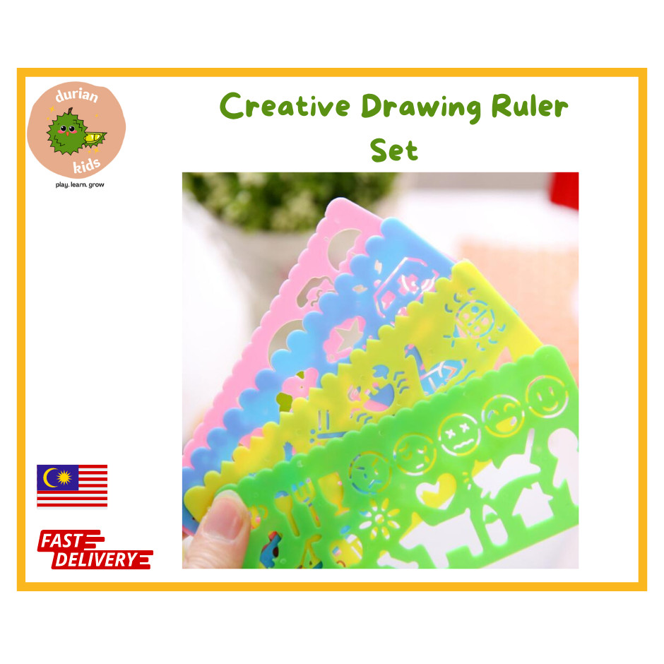 4pcs Creative Drawing Ruler/ Pembaris Lukisan Budak Corak Gambar ...