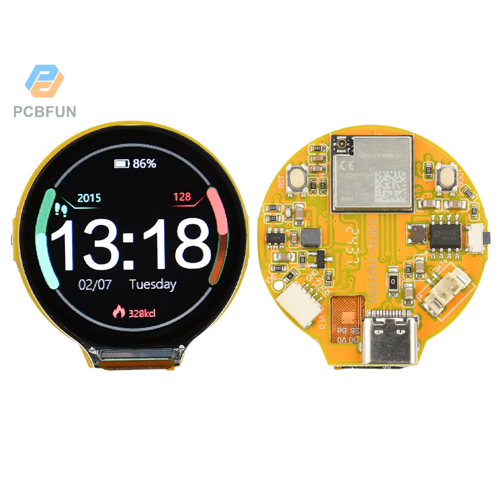 Pcbfun ESP32-C3 WiFi Bluetooth development board module with 1.28-inch circular display onboard ...