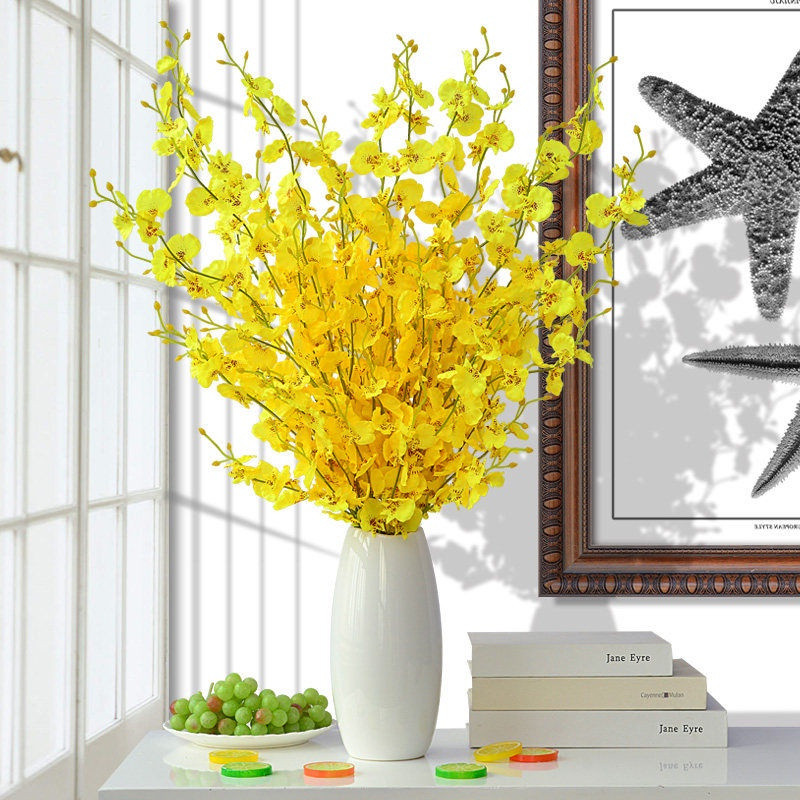 Yellow Dancing Orchid Simulation Flower Set European Style Vase Flower ...