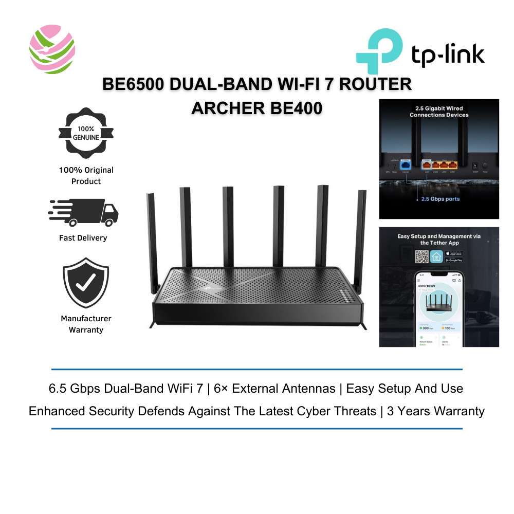 TP-Link Archer BE400 BE6500 Dual-Band Wi-Fi 7 Router Multi-Link ...