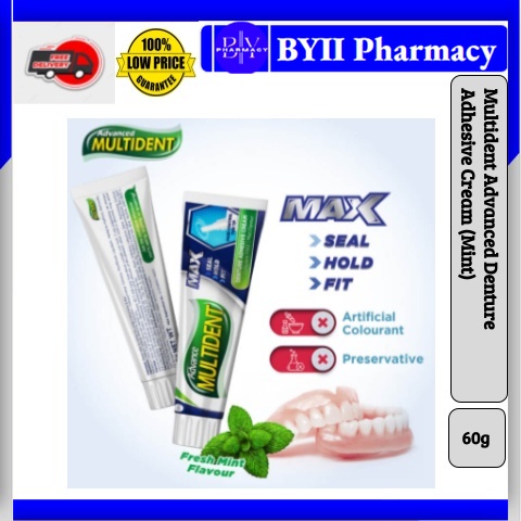 Multident Advanced Denture Adhesive Cream (Mint) 60g Pelekat gigi palsu ...