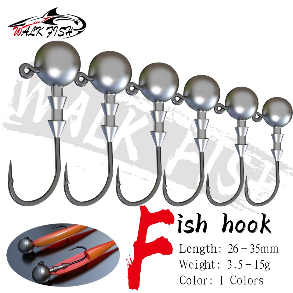 WALK FISH 3.5-7g Sharp Jig Head Hook Fishing Lock Lure Soft Bait Worm ...