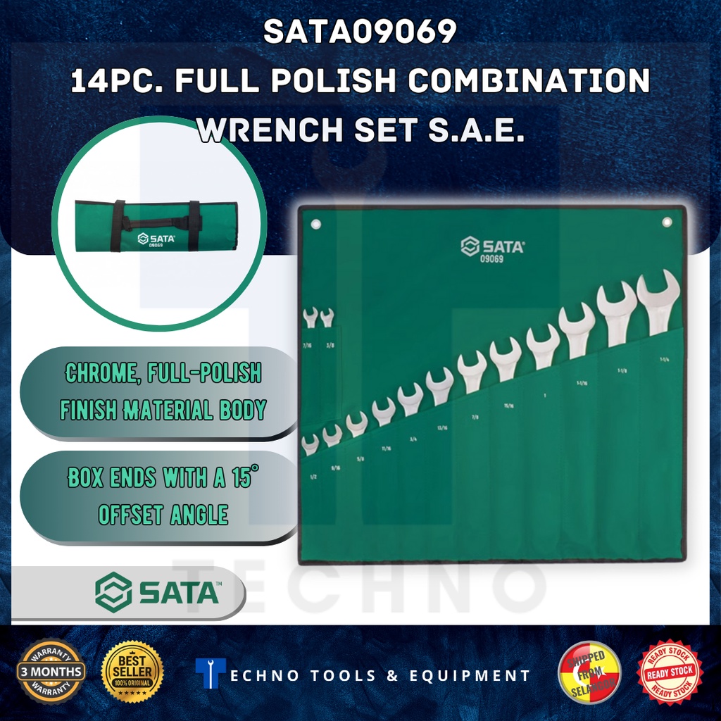 SATA 09069 14PCS Comb Wrench Spanar SET-SAE Combination Wrench Spanner ...