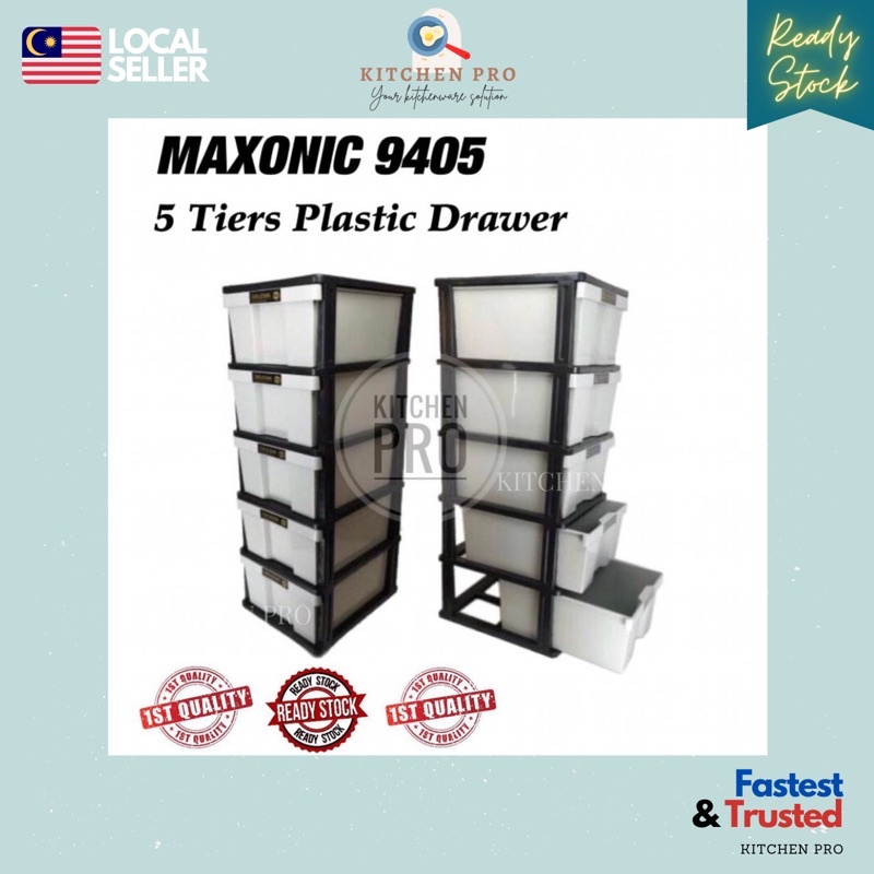 𝐊𝐈𝐓𝐂𝐇𝐄𝐍 𝐏𝐑𝐎 | MAXONIC 9405 5 Tiers Plastic Drawer | Shopee Malaysia