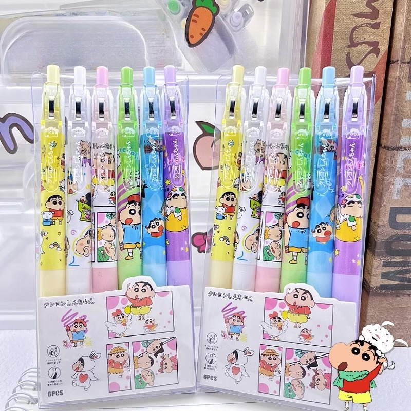 6pcs/set Crayon Shin-chan 0.5mm Pens Black Ink Gel Pen Set Writing Pen ...