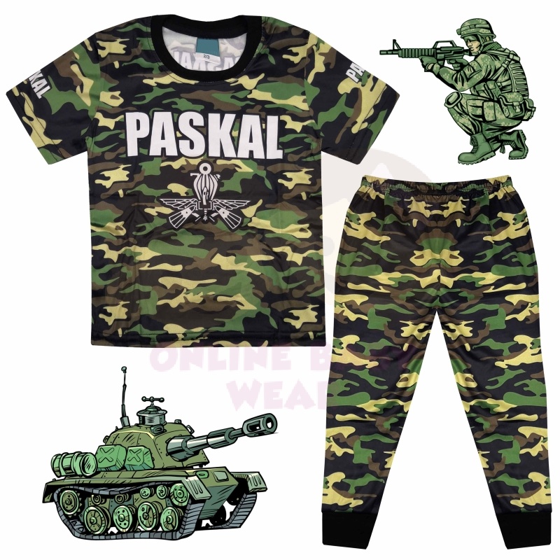 (2-12Y) Kids Full Print NEW PASKAL LOGO Army Microfiber Pajamas Baju ...