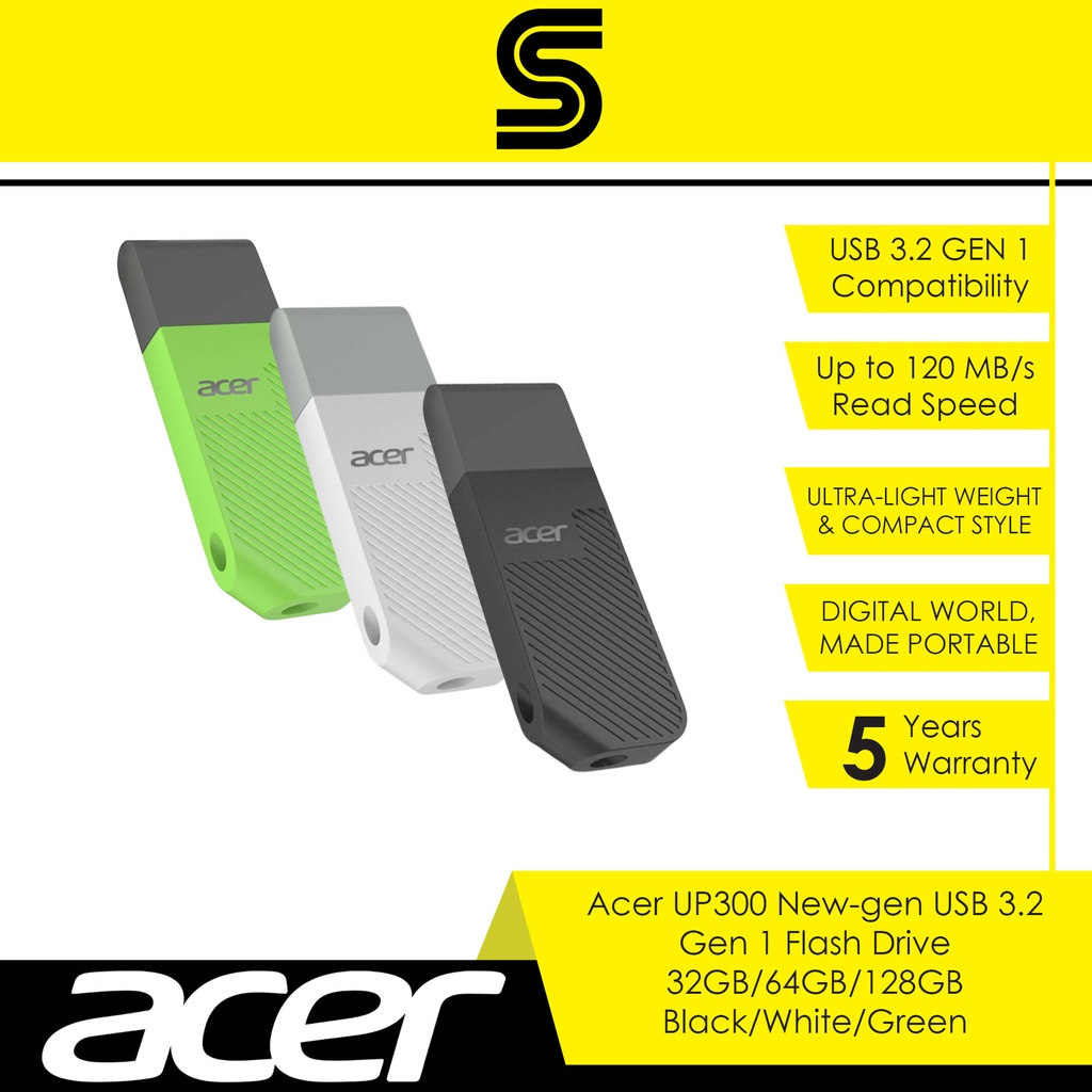 ACER UP300 USB 3.2 Gen 1 32GB/64GB/128GB Flash Drive | Shopee Malaysia