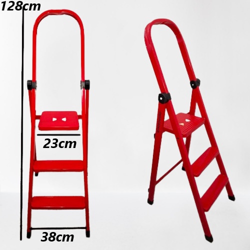 Shopping 3 Steps Folding Ladder Red / Matte Black Portable Aluminum ...