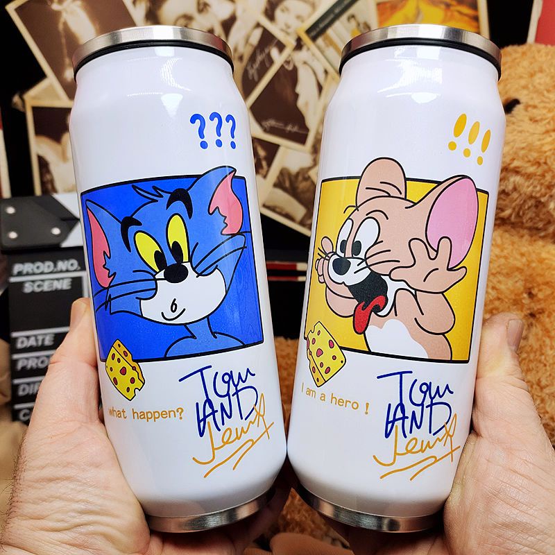 Tom and Jerry thermos cup Coke thermos cup student straw cup can water ...