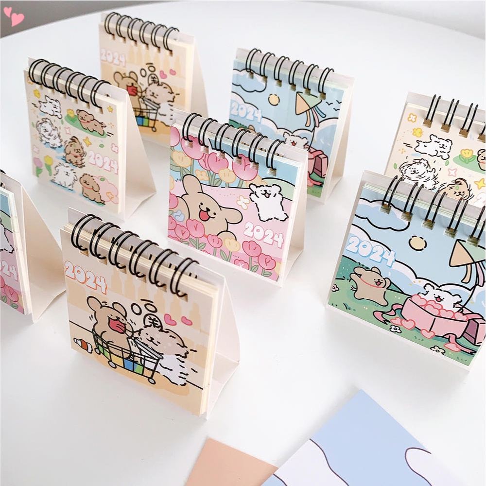 2024 Table Calendar Cute Cartoon Mini Student Calendar Decoration Coil ...