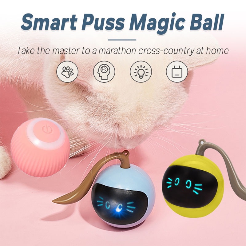 2 TYPES Pet Cat Smart Rotation Ball Teasing Gravity Rolling Ball ...
