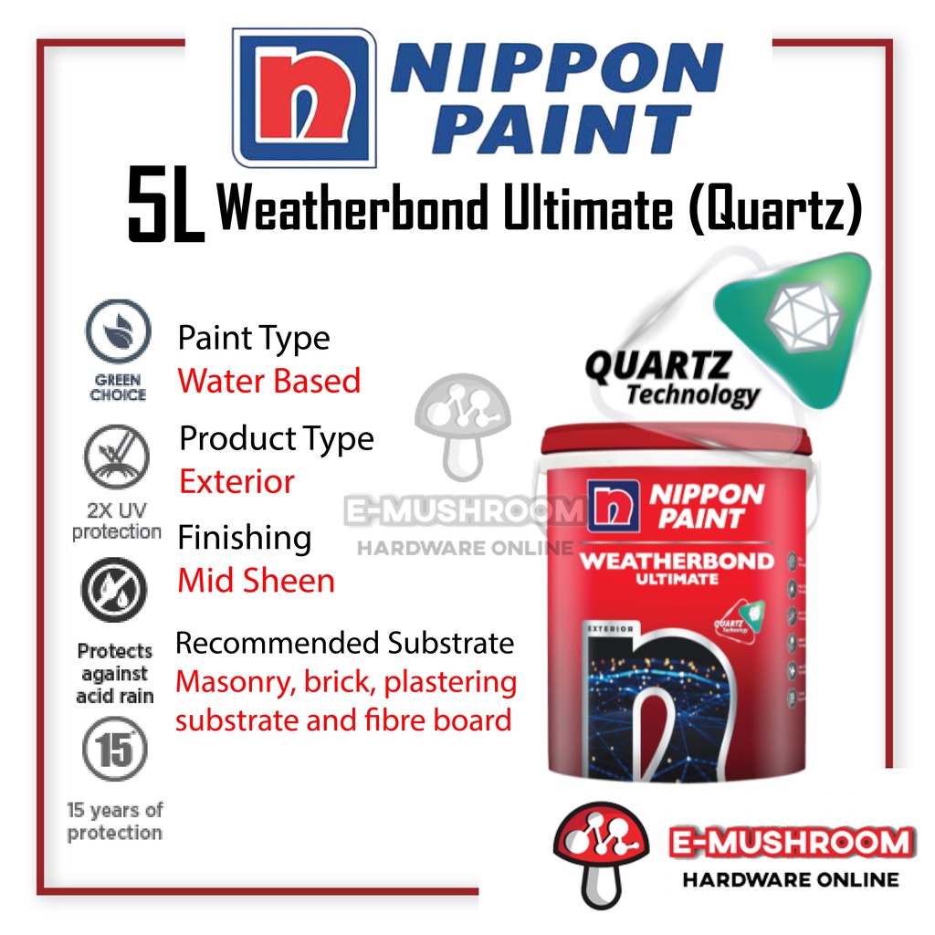 5L Nippon Paint Weatherbond Ultimate With Quartz Technology Exterior ...
