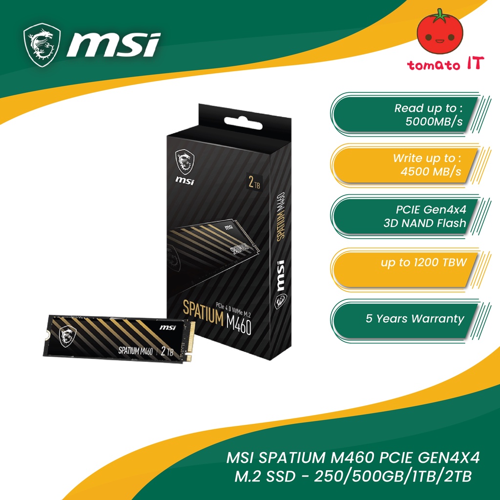 MSI SPATIUM M460 PCIe Gen4x4 M.2 SSD Read UT 5000MB/s (250GB/500GB/1TB/2TB) | Shopee Malaysia