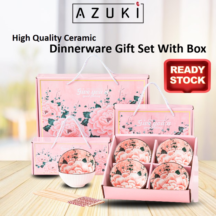 AZUKI Flower Style Ceramic Dinnerware Gift Set With Box Bowl Set ...