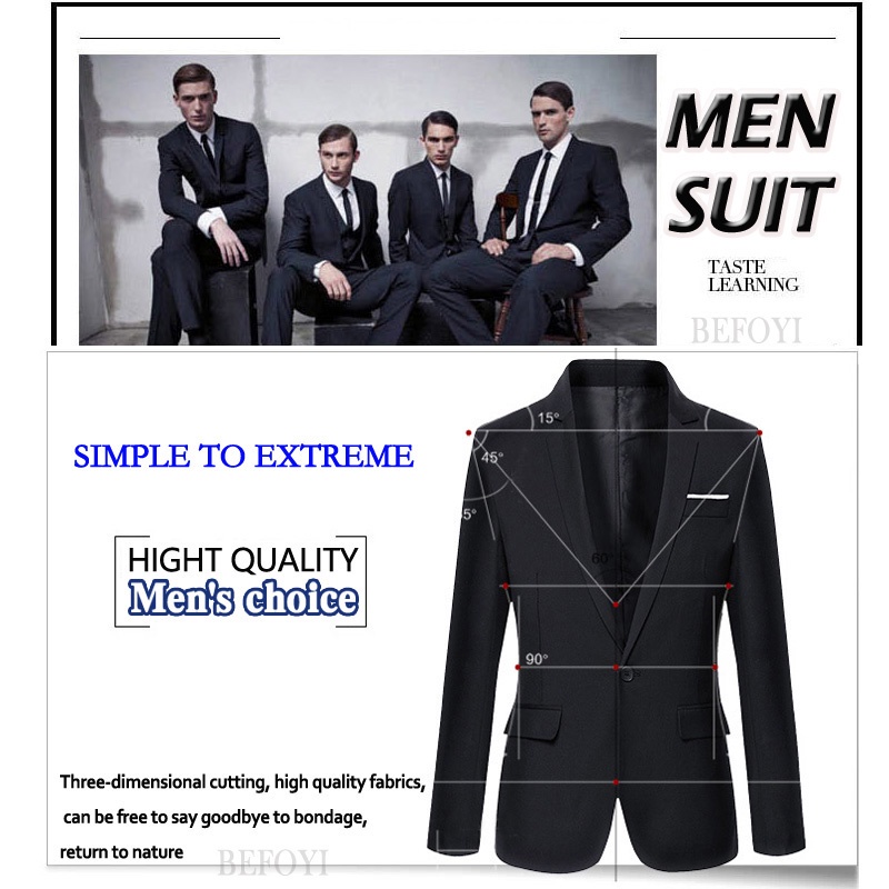 Local Stock 3 Piece Suit Men Blazer Lelaki Set Baju Tuxedo Slim Fit ...