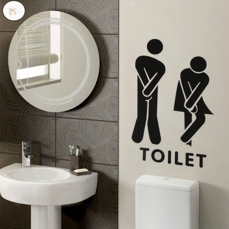 WF 1Pc Simple Style Funny Cute Public Toilet Woman Men Logo Black Wall ...