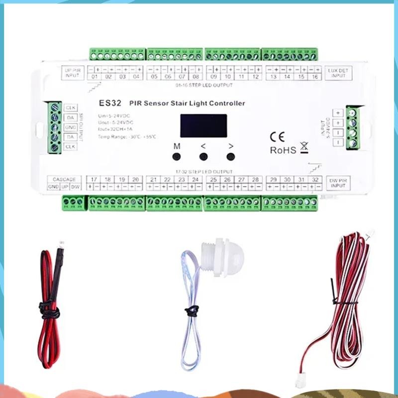 32CH PIR Sensor Stair Light Controller 2CH RGB Pixel SPI LED Strip ...
